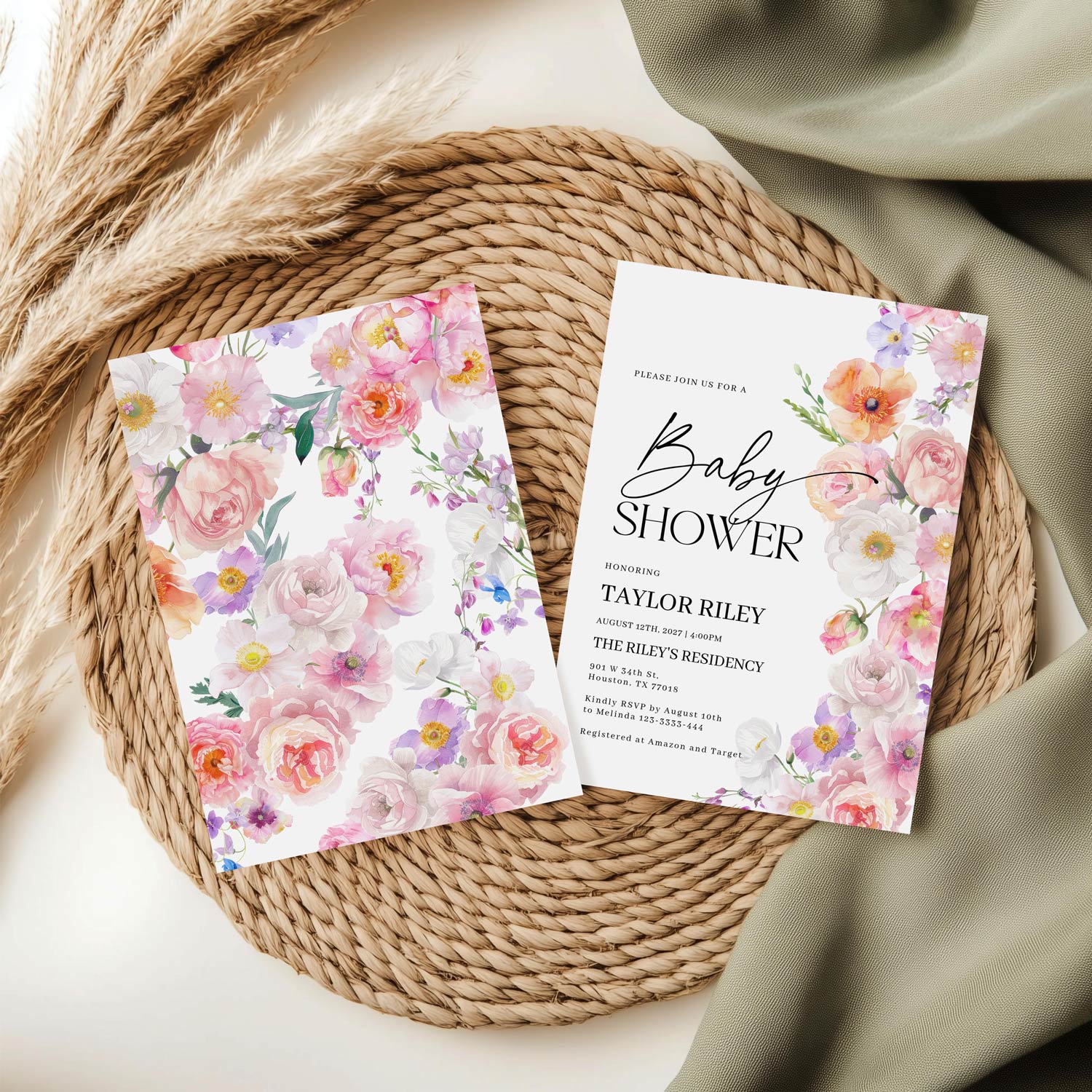 Baby Shower Invitation | Summer Floral Invitation | Jolly Invites